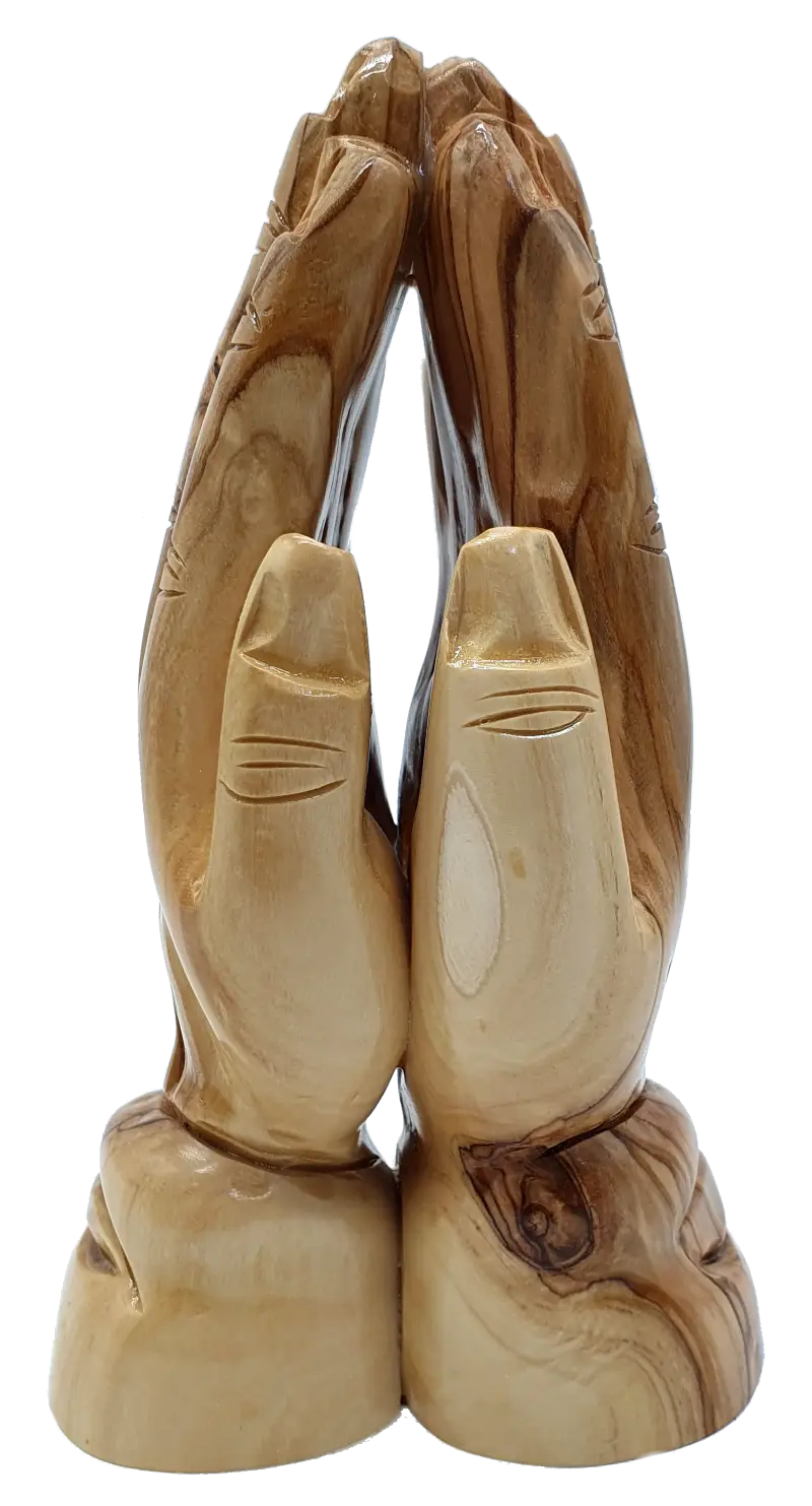 Large Olive Wood Praying Hands Sculpture - Handcrafted in Bethlehem ...